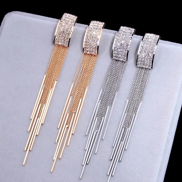 Jewelry | Gold Color Long Crystal Tassel Dangle | Poshmark